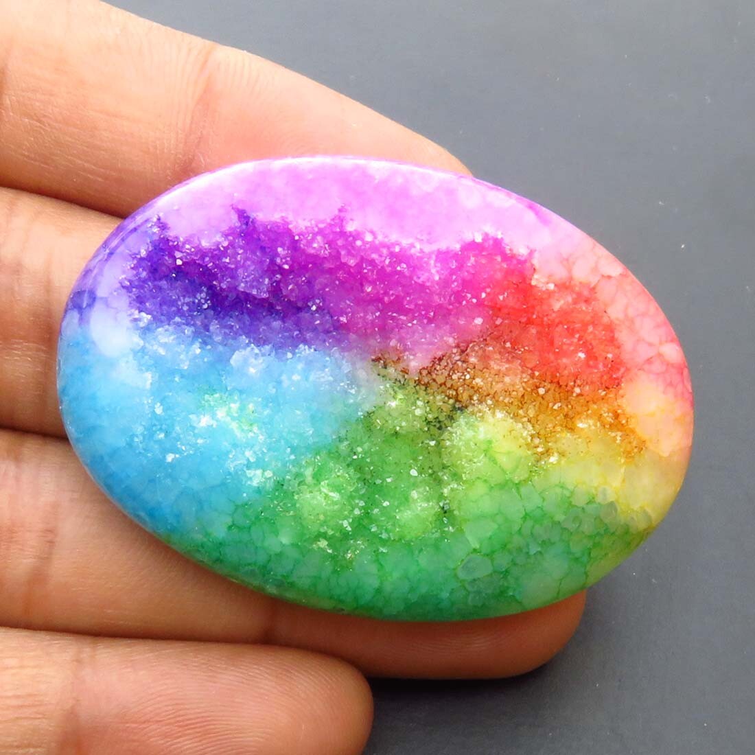 Genuine Solar Quartz Druzy Gemstone 46x37mm Oval Multi Cabs Loose ...