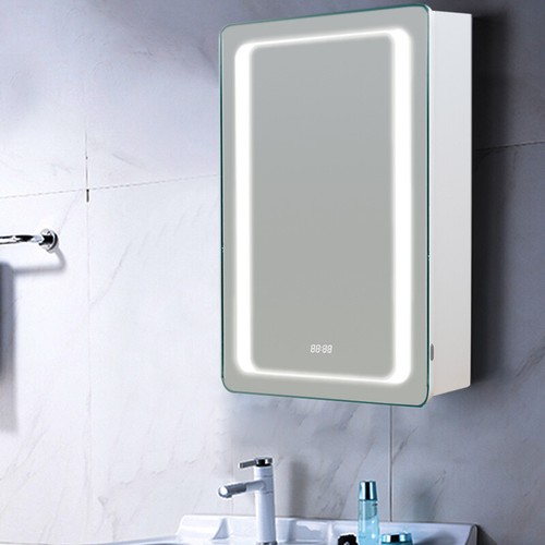 Rounded Corner Bathroom LED Lighted Mirror Cabinet Wall Shelf with ...