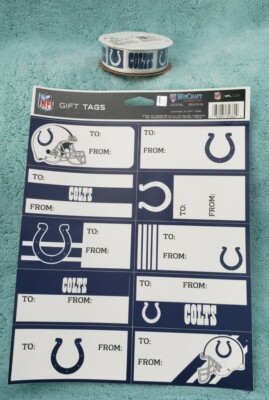 Indianapolis Colts Tags and 1 roll of ribbon.1-10 tags and 1-7/8"x9 ...