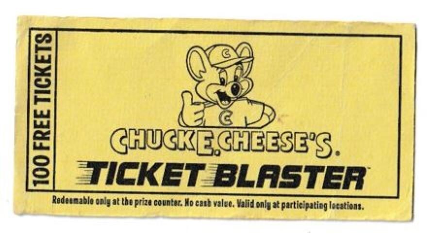 RARE: CHUCK E. CHEESE TICKET BLASTER 100 TICKETS ORIGINAL PRIZE REDEEM ...