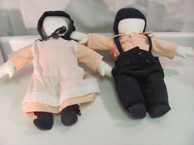 Traditional Soft Cloth Amish Dolls (2) No Face Plain Clothes Boy And ...
