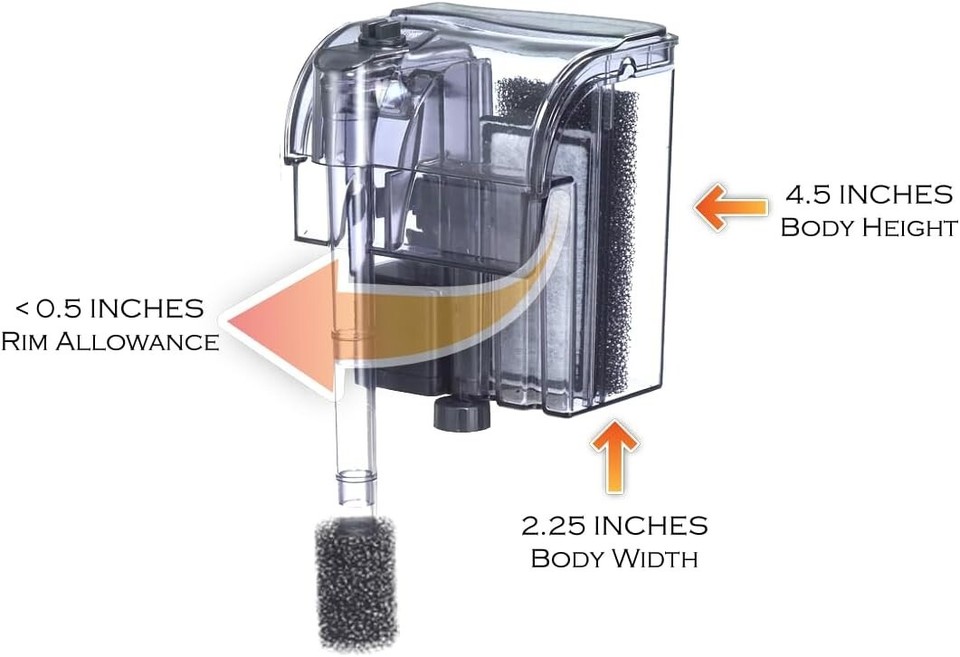 Finnex PF-7 Nano Aquarium HOB Power Filter, 52 GPH, up to 7.5 Gallon ...