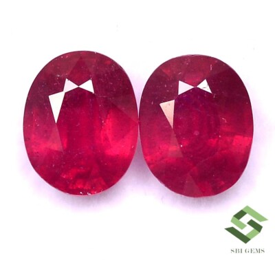 10x8 mm Natural Ruby Oval Cut Pair 7.86 CTS Calibrated Loose Gemstones ...