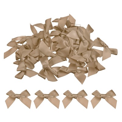 50Pcs Mini Ribbon Bow Mini Fabric Satin Ribbon Flower Bows Light Brown ...