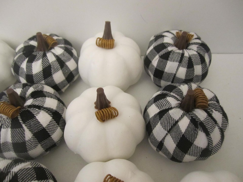 Set 16 Fall White Black Buffalo Plaid Check Pumpkins Table Decor Vase ...