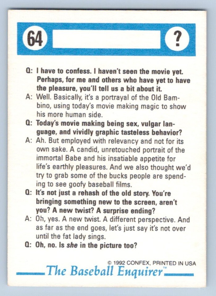 John Goodman As Babe Ruth 1992 Confex The Baseball Inquirer Oddball ...