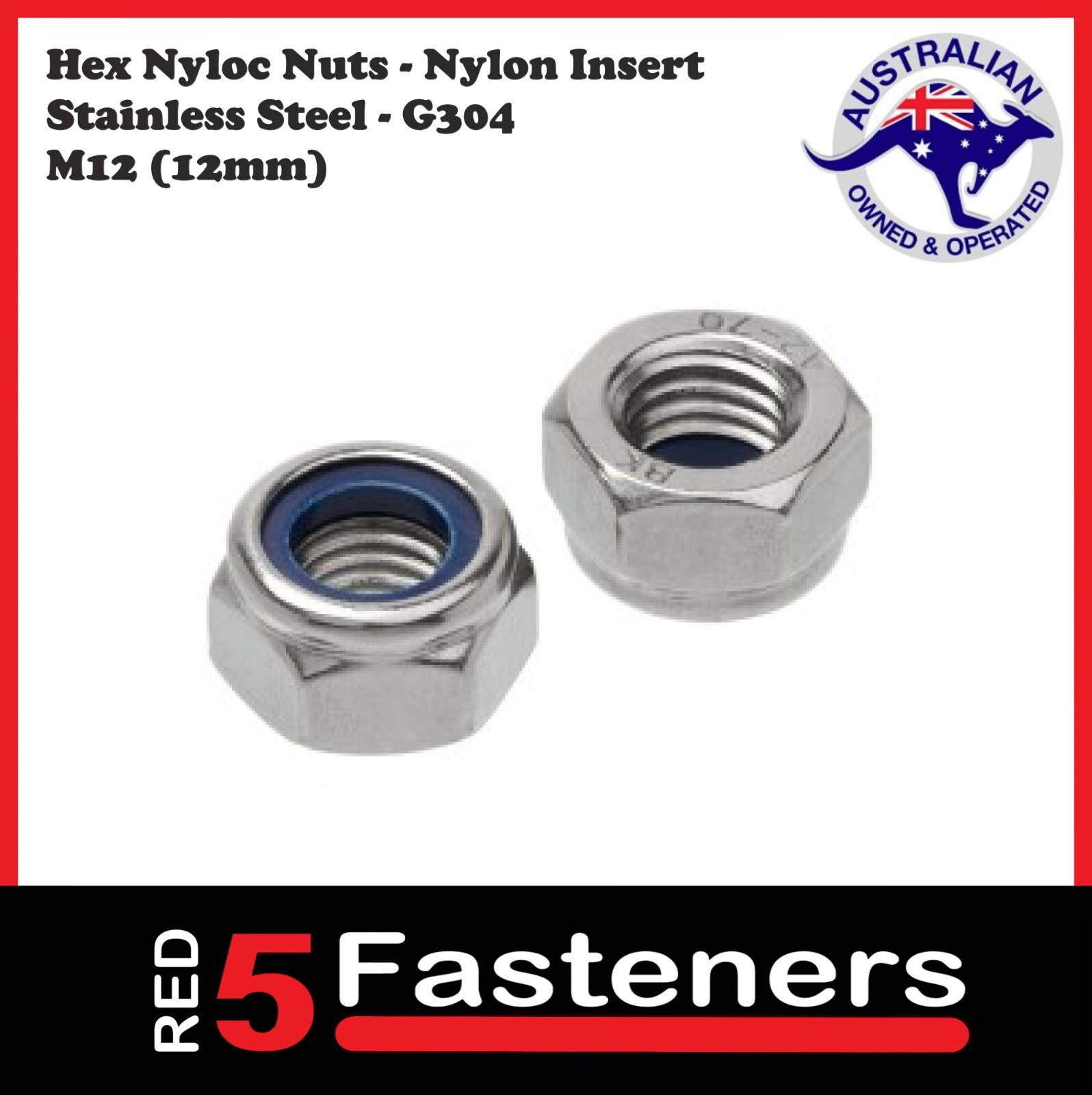 M12 (12mm) Hex Nyloc Nut - Nylon Insert - Stainless Steel G304 - Metric ...