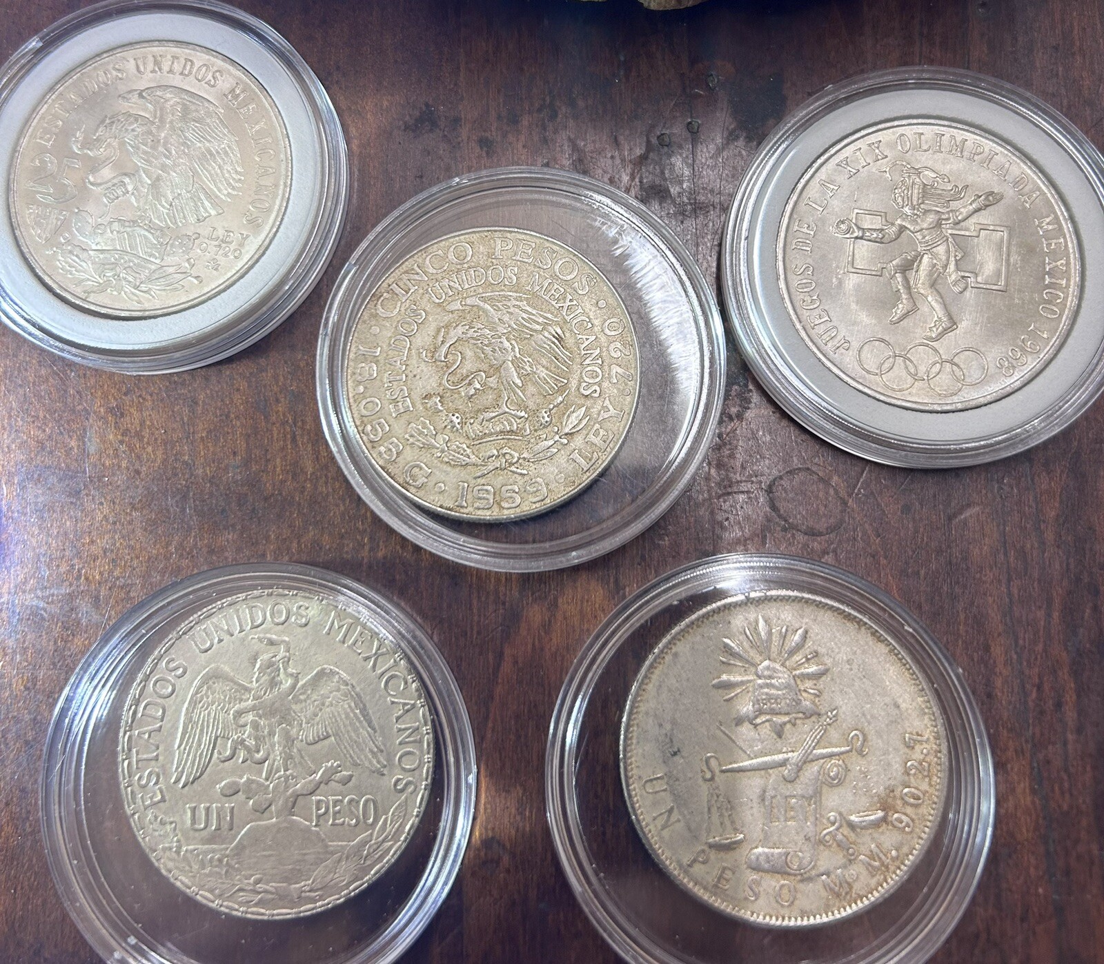 Vintage Lot of 5 Spanish Silver Coins - Mexico - Mexican- Mexicanos ...