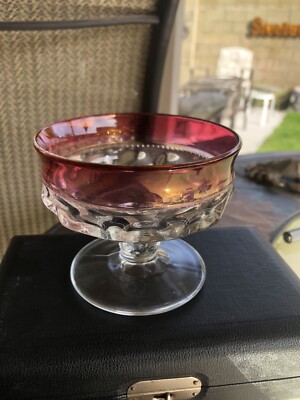 INDIANA GLASS RUBY FLASH Kings Crown Thumbprint VTG Dessert Custard Cup ...