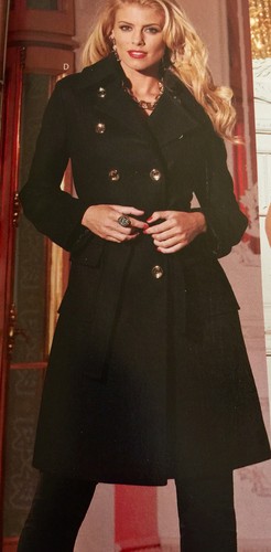 BOSTON PROPER Black Wool Classic Double Breasted Belted Dress Coat NEW ...