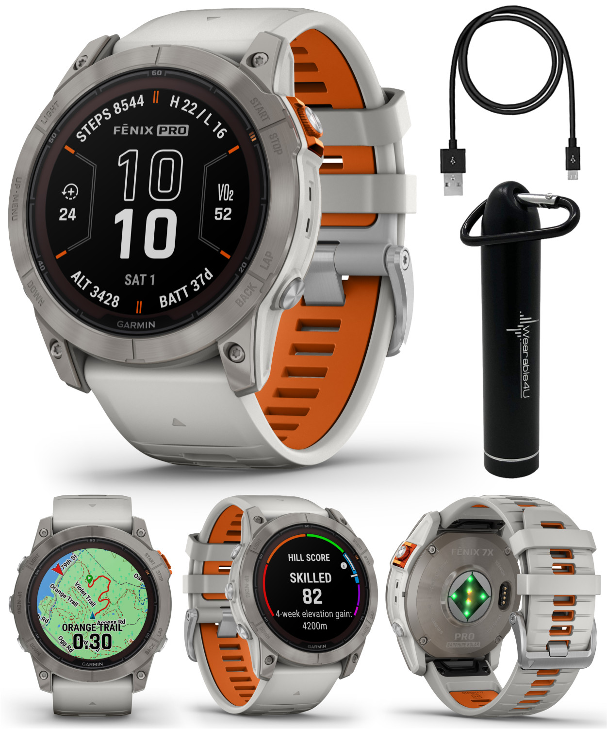 Garmin fenix 7X Pro Solar Sapphire 51mm Smartwatch Gary/Orange w/ Power ...