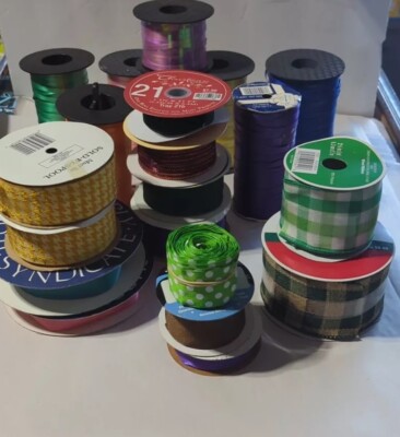 LARGE MIXED DECORATIVE GIFT WRAPPING CRAFT CURLING FANCY RIBBON SPOOL ...