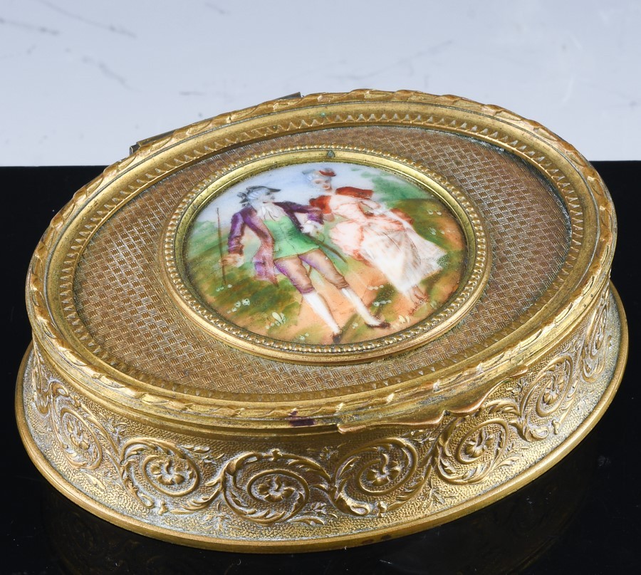 LOVELY ANTIQUE GOLD GILT BRONZE HAND PAINTED PORCELAIN VELVET LINED ...