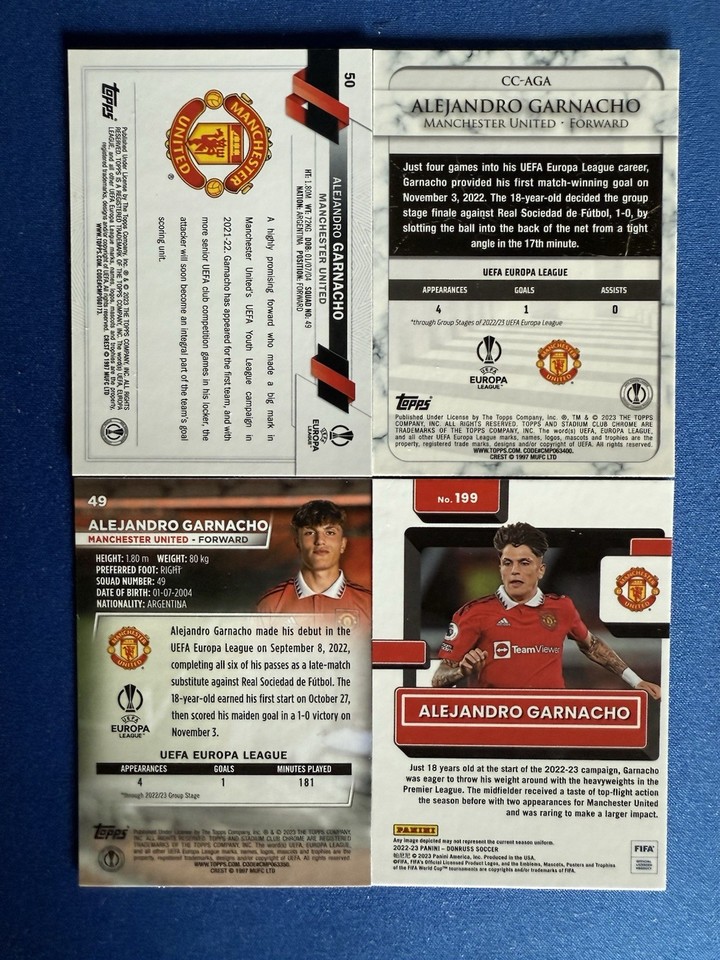 Alejandro Garnacho 4-card ROOKIE lot '22 Topps Chrome/Stadium Club ...