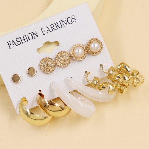 Metal Circle Pearl Earrings Set Stylish Lightweight Accessories for ...