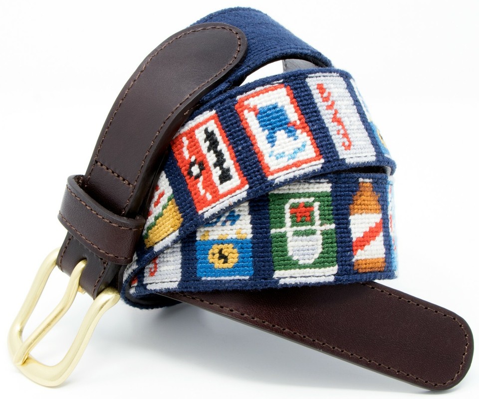 Beer Can Needlepoint Belt - Hand stitched on full grain leather backing ...