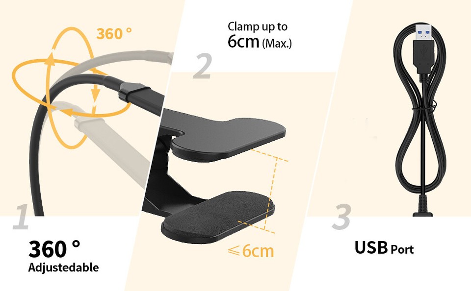USB Reading Light Flexible LED Lamp Laptop Computer Clip On Bed Desk ...