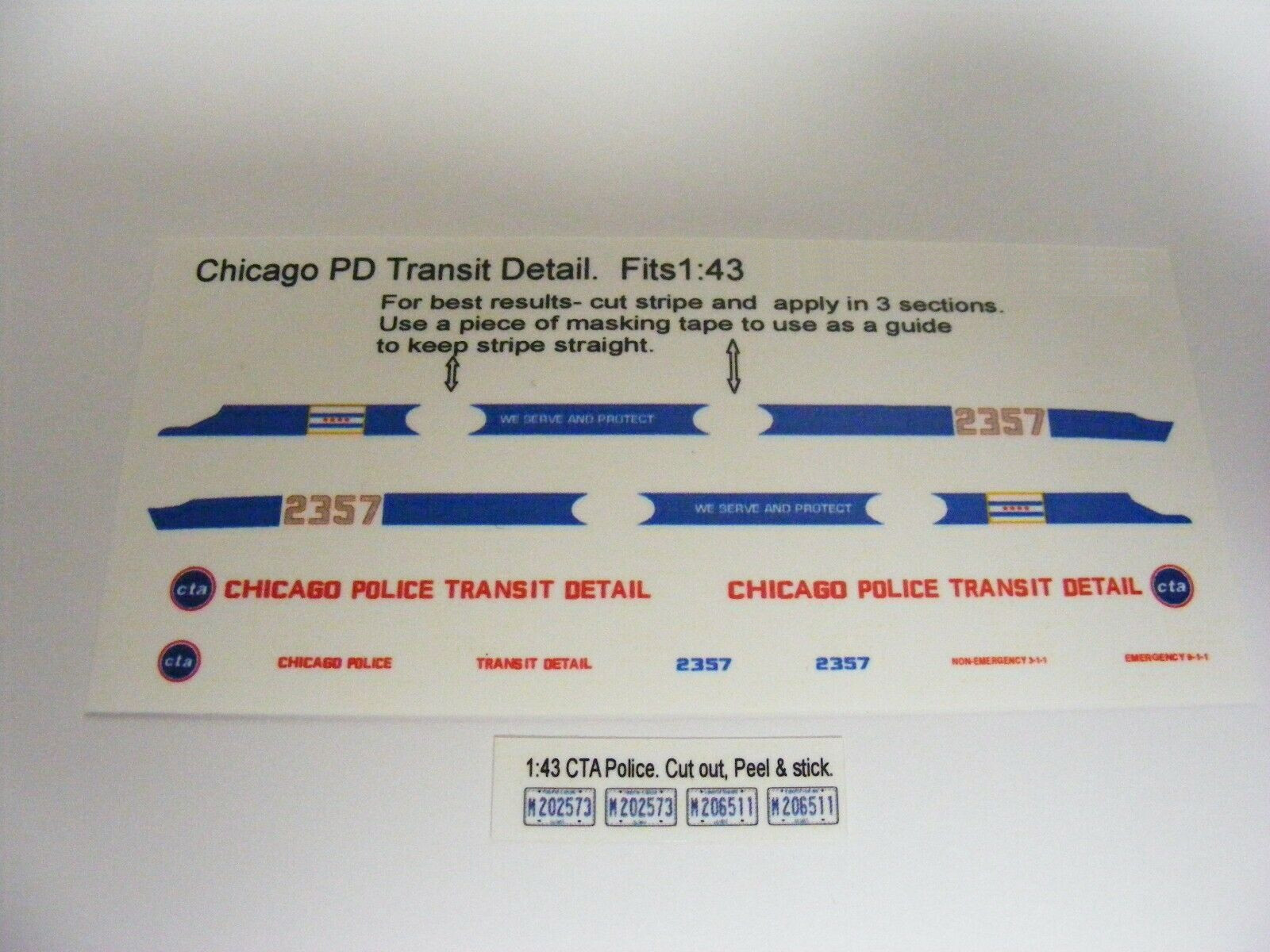 Chicago Police Transit Detail CTA 1:43 Waterslide Decals Fit Motormax ...