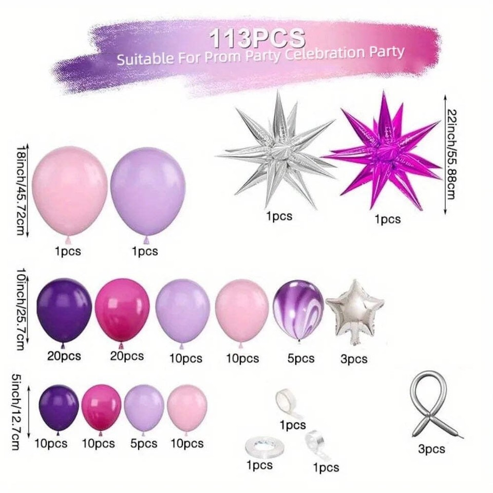 113PCS Explosive Star Balloon Garland Arch Set Wedding Birthday Party ...