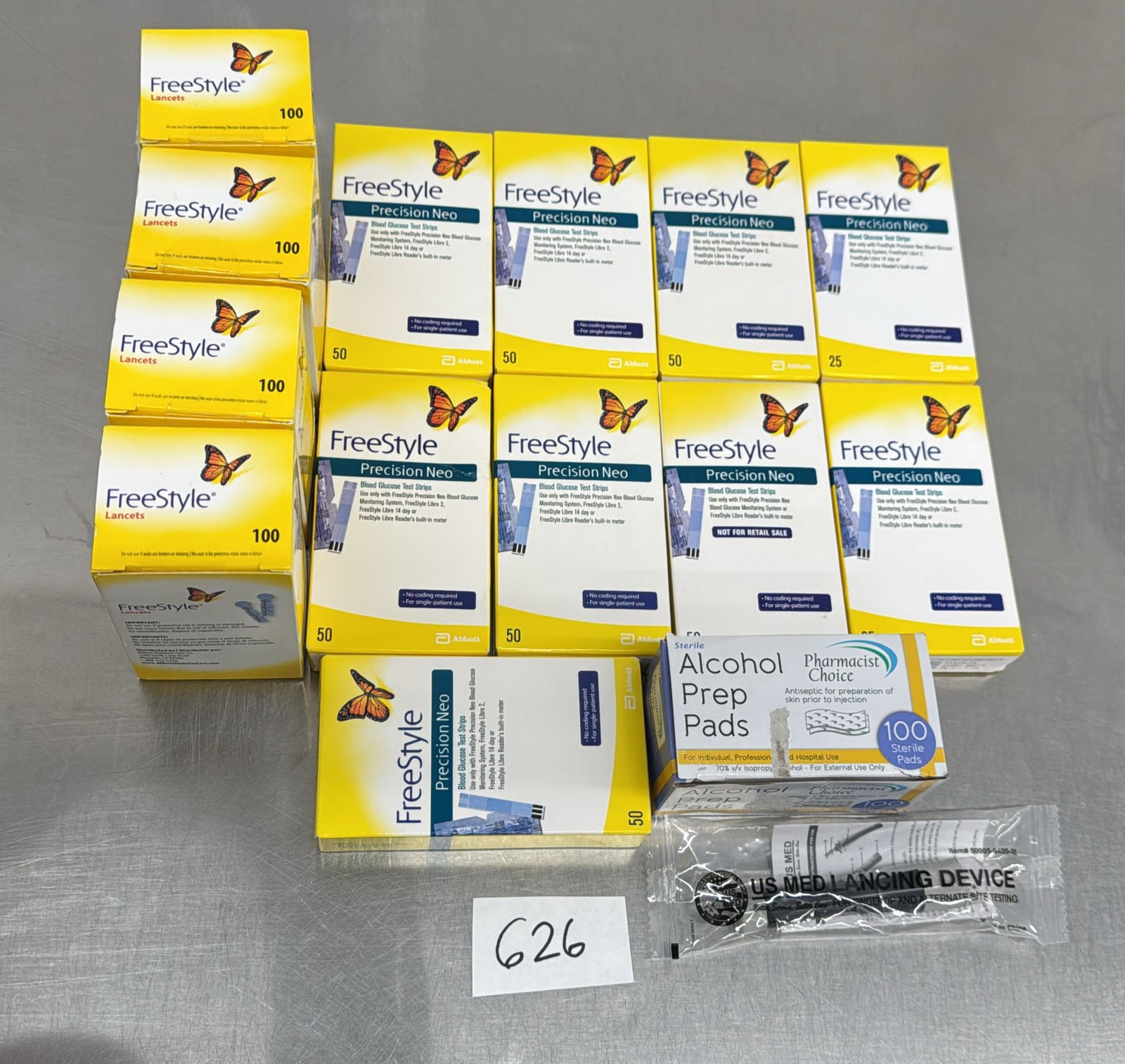 400 FREESTYLE PRECISION NEO Test Strips, lancets, device, pads, dinged ...