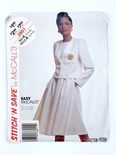 80’s Simplicity Pattern 3801 Women Cropped Jacket Flared Skirt EASY 6 ...