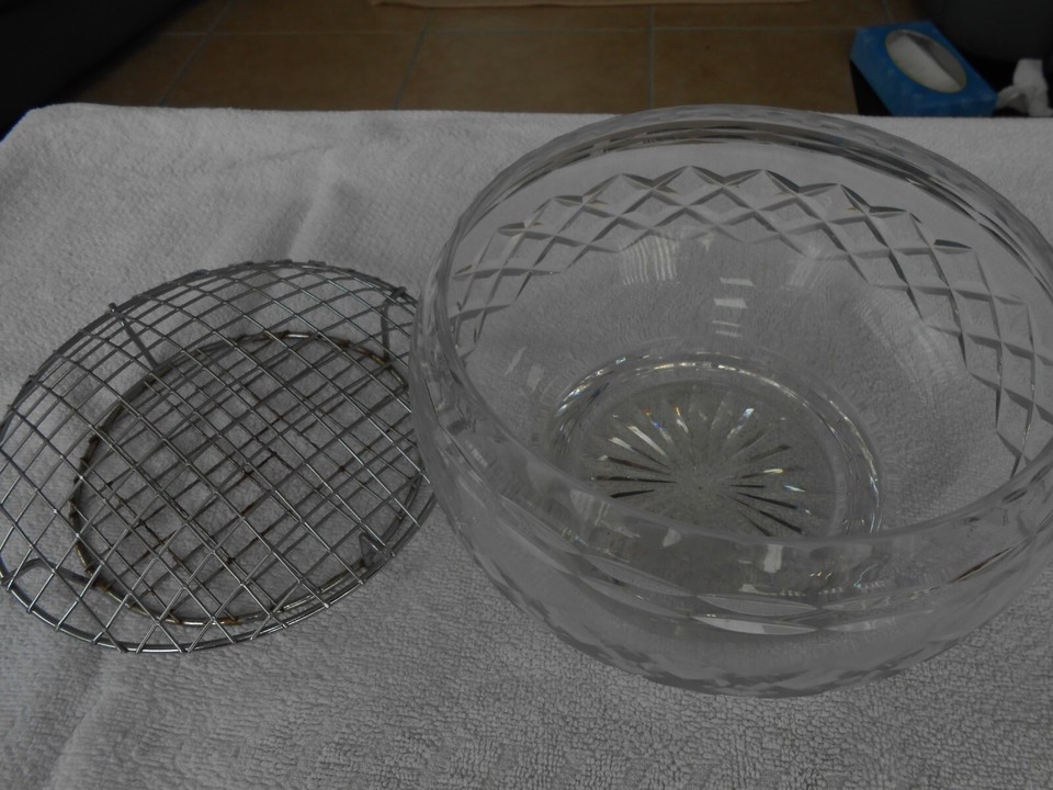 cut glass rose bowl with wire top14cms high 20 cms across | eBay UK