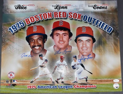 JIM RICE FRED LYNN DWIGHT EVANS SIGNED BOSTON RED SOX 1975 OUTFIELD ...