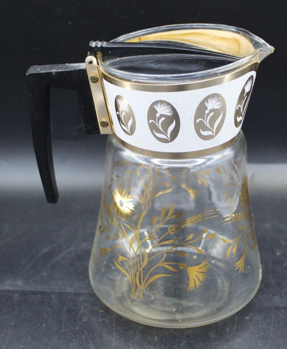 Vintage Pyrex Coffee Carafe With Gold Floral/Atomic Designs | eBay