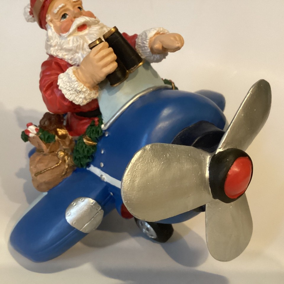 SANTA FLYING AIRPLANE AVIATOR FIGURINE 7" VINTAGE | eBay