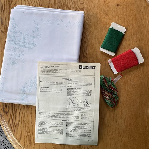 NOS Bucilla Heirloom Christmas Cardinal Cross Stitch Table Cloth Kit 60 ...