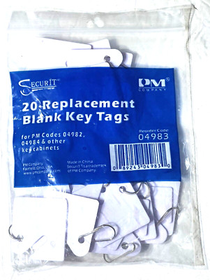 20 Count PM Company Replacement Blank White Slotted Key Cabinet Tags ...