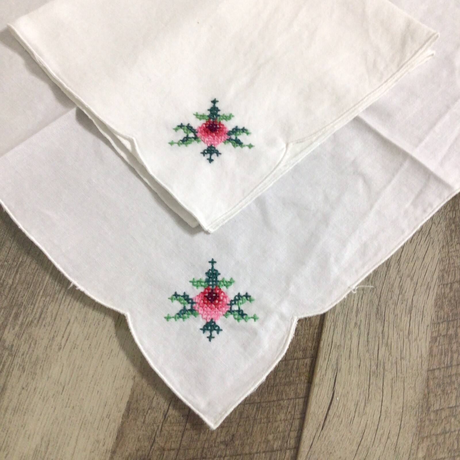 Vintage Cross Stitch Napkins Set of 2 Pink Flower Floral | eBay