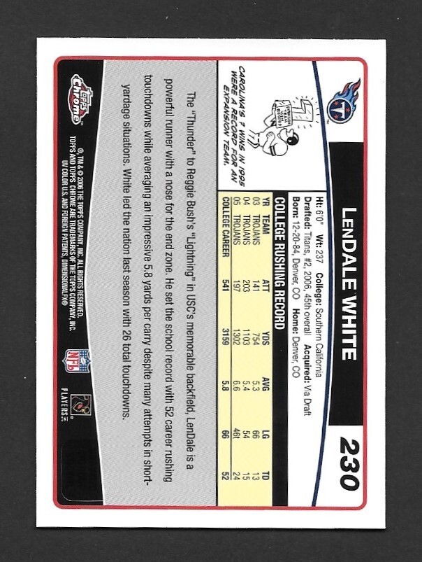 2006 Topps Chrome Lendale White Rookie Card #230 | eBay