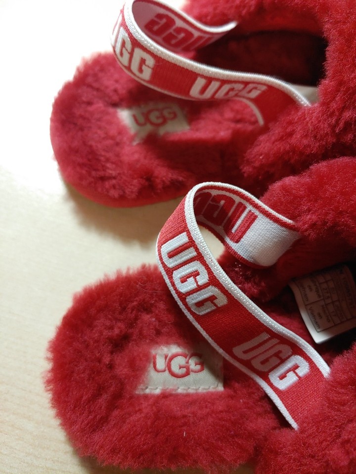 Children's Size 10 UGG Slippers Red Fluffy | eBay UK
