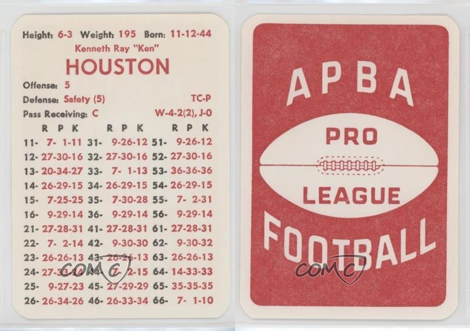 1975 APBA Football 1974 Season Ken Houston HOF 0q3 | eBay