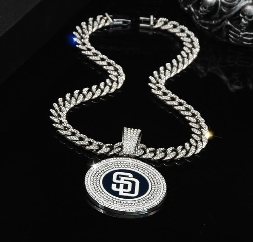 SAN DIEGO PADRES GEM NECKLACE Silver Bling Hip Hop Baseball Pendant ...
