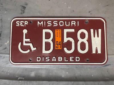 MISSOURI HANDICAPPED DISABLED WHEELCHAIR LICENSE PLATE SEPTEMBER 1994 B ...