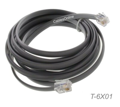 RJ12 6P6C Flat Modular 26AWG Telephone Cross-Wired Cable, Gray (Multi ...