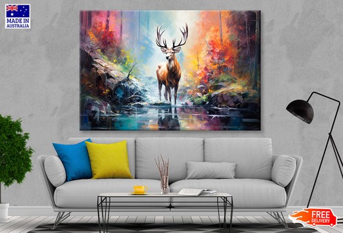 Abstract Stag with Big Antlers Art Wall Art Limited Edition High ...