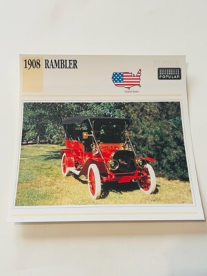 Classic Car Print Automobile picture 6X6 ephemera litho 1908 Rambler ...