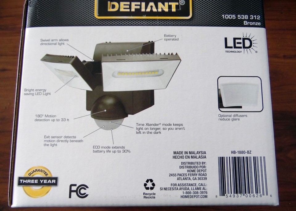 2 Pack Defiant 180° Bronze Battery Motion Sensor Outdoor LED Security ...