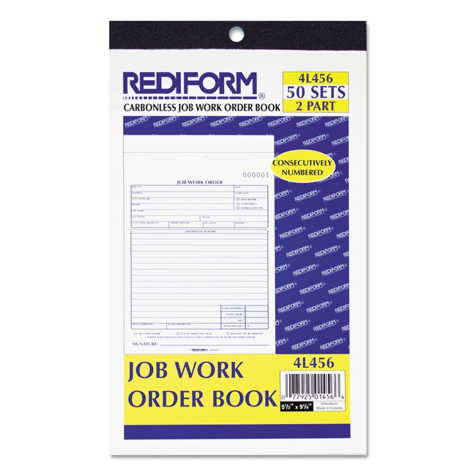 Job Work Order Book, 5 1/2 x 9 1/8, Part, 50/Book | eBay