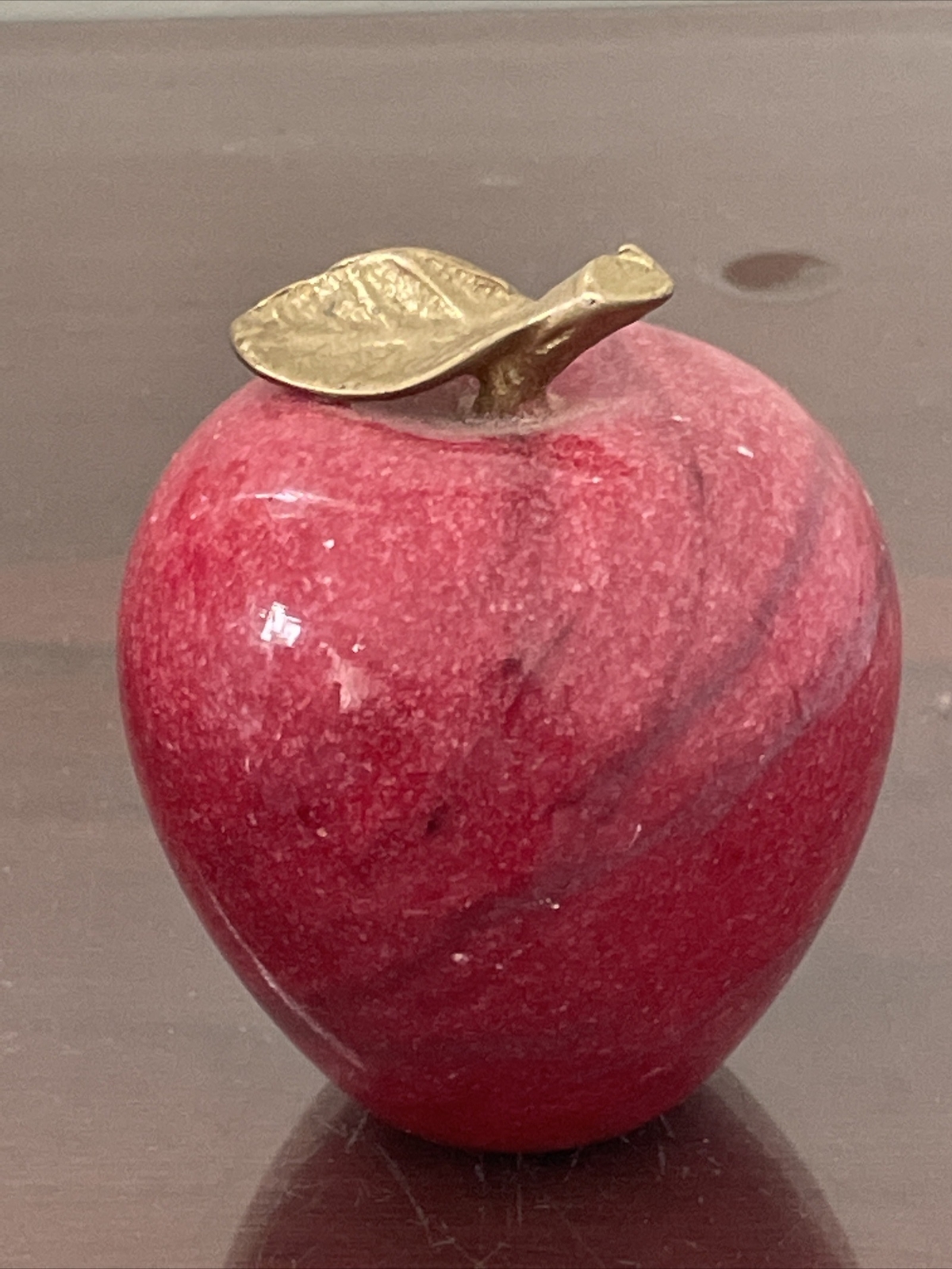 Vintage Red Marble Apple Paperweight with Brass Stem and Leaf 1.5 ...