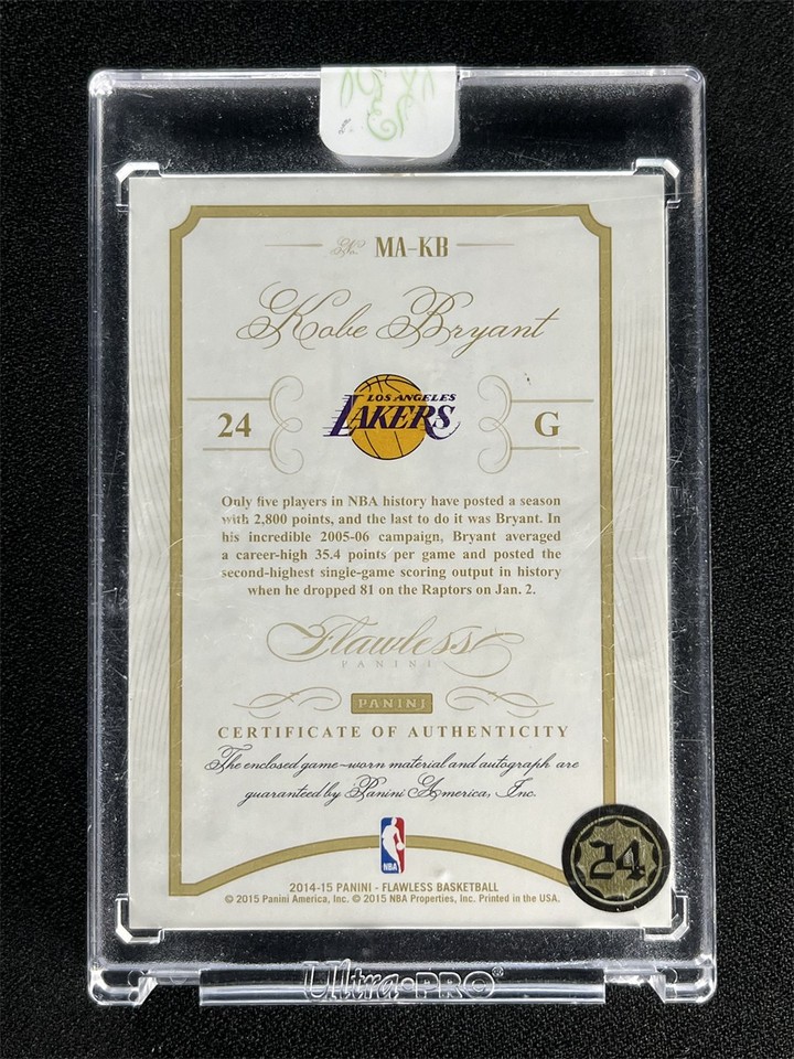 2014-15 Panini Flawless Kobe Bryant #MA-KB Patch Jersey Autographs Auto ...