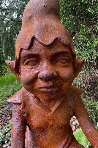 Cast Iron Seated Pixie Elf Goblin Gnome - Outdoor Garden Statue ...
