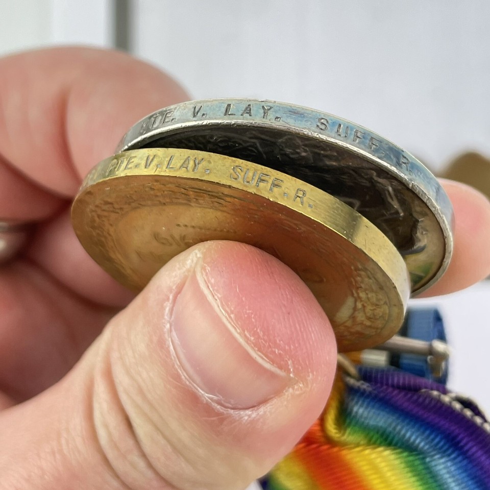 WW1 1914/15 Star Medal Trio Private Victor Lay Suffolk Regiment 2181 ...