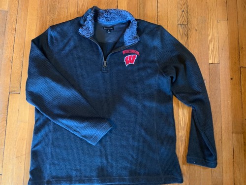 Men's Wisconsin Badger 1/4 Zip Pullover Fleece Mock Long Sleeve Gray ...