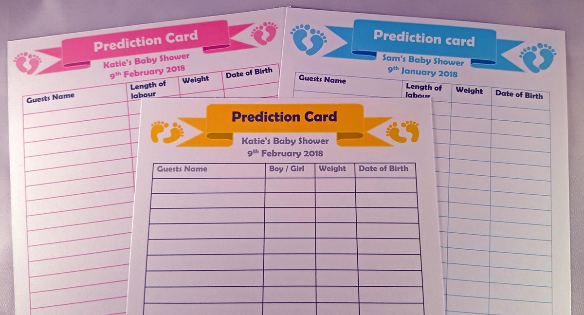 Baby Shower Prediction Chart Personalized Baby Shower Prediction Cards