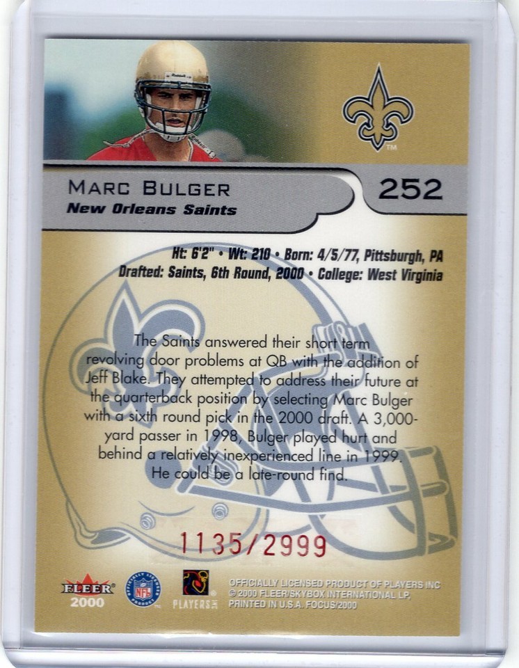 MARC BULGER 2000 Fleer Focus ROOKIE CARD #1135/2999 - SAINTS | eBay