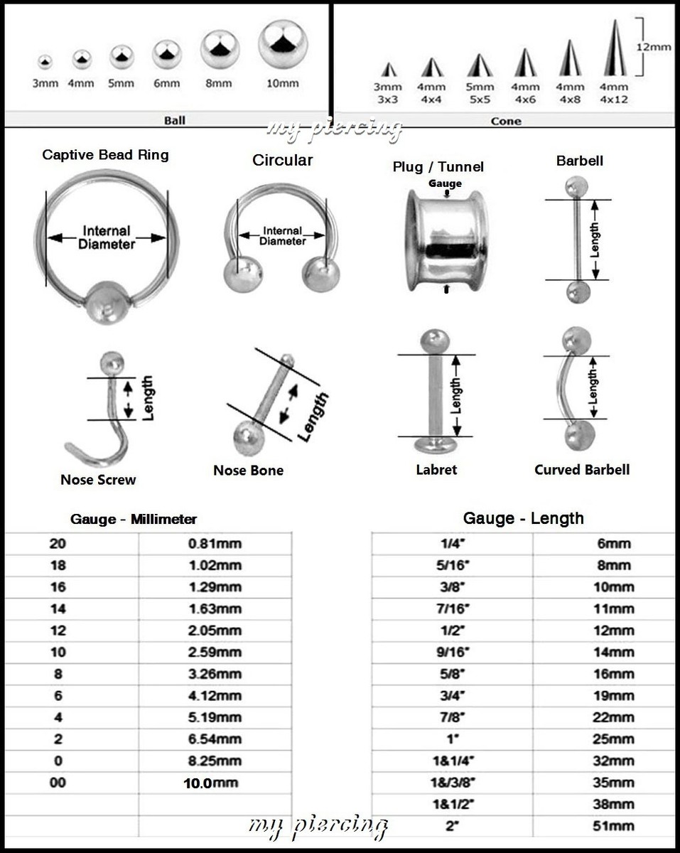 Eyebrow Piercing Jewelry Size Chart
